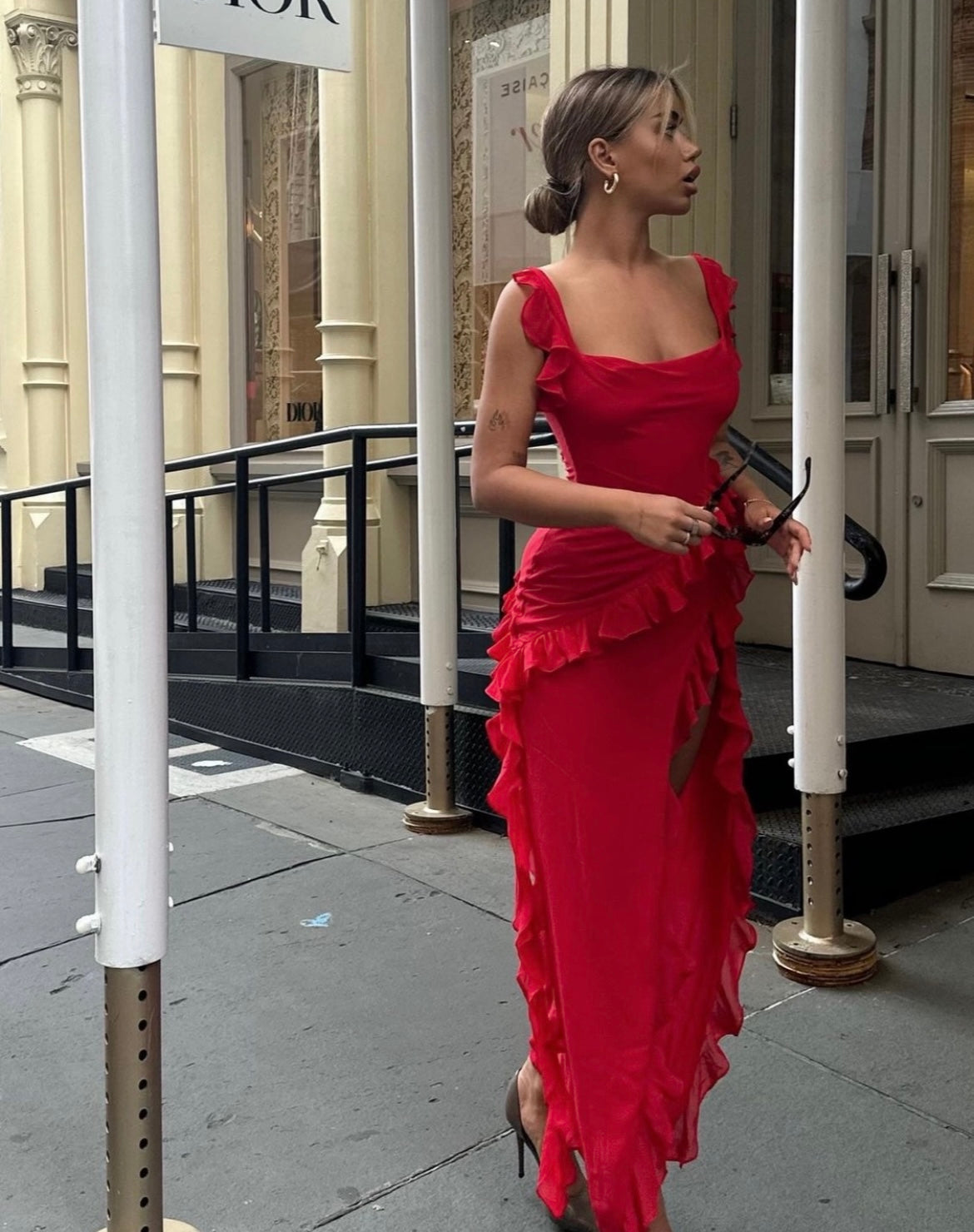 House of CB - Ariela Cherry Ruffle Maxi Dress - Cherry Red ...